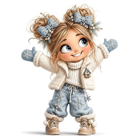 20 Winter Girl Clipart Bundle Whimsical Snowflake Fashion Cute Frosty