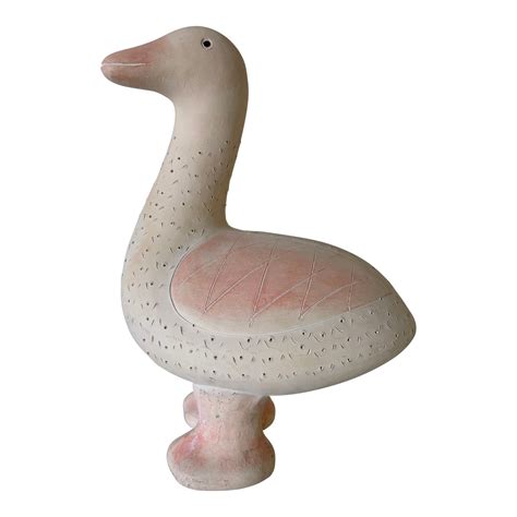 Vintage Handcrafted Ceramic Duck Sculpture In Soft Pink And Cream Chairish