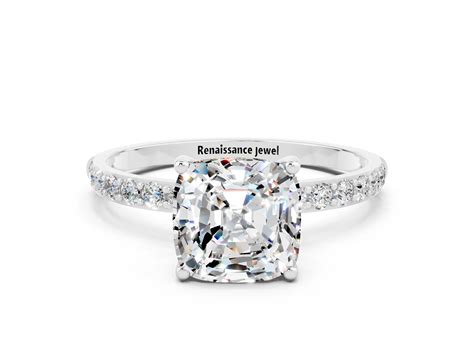 Sterling Silver Cushion Cut Moissanite Pave Solitaire Ring