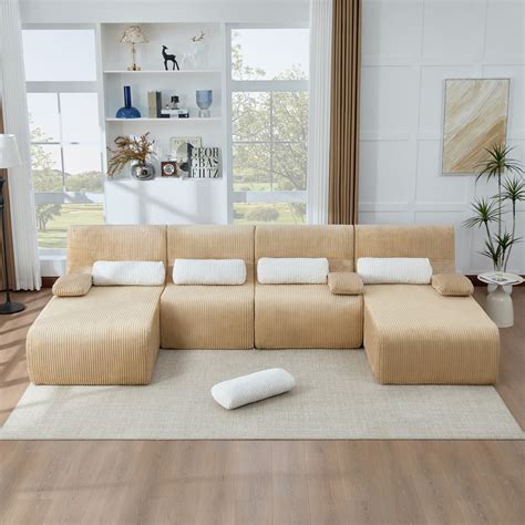 Oversized U Shaped Sectional Sofa 1322 Boneless Corduroy Couch With