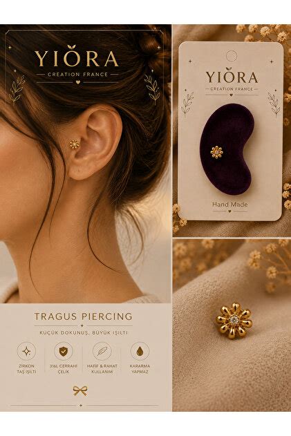 Yiora Jewellry Taşlı Kurdela Cerrahi Çelik Zirkon Taşlı Tragus Helix