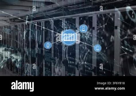 Animation Of Network Of Connections With Icons And Data Processing Over