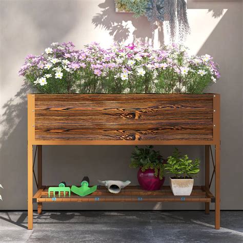 Outsunny Raised Garden Bed Metal Planter Box With Legs Storage Shelf