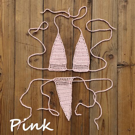 Hand Crochet Sexy Mini Bikini Set Top Bottom Thong Boho String Bikini