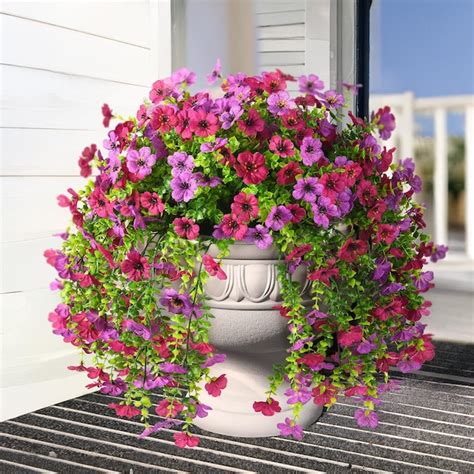 Misopily 2pcs Artificial Hanging Flowers Uv Resistant Outdoor Faux