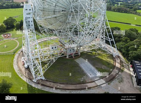 Aerial View Of The Lovell Telescope At Jodrell Bank Observatory Featuring Its Massive White
