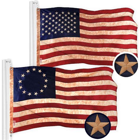 G128 4x6ft Combo Usa And Betsy Ross Tea Stained Embroidered 420d Polyester Flag Oriental Trading