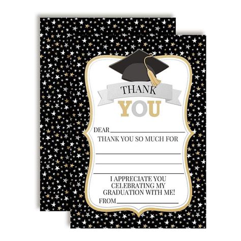Amandacreation Classic Graduation Cap With Stars Thank You Notes 50pk