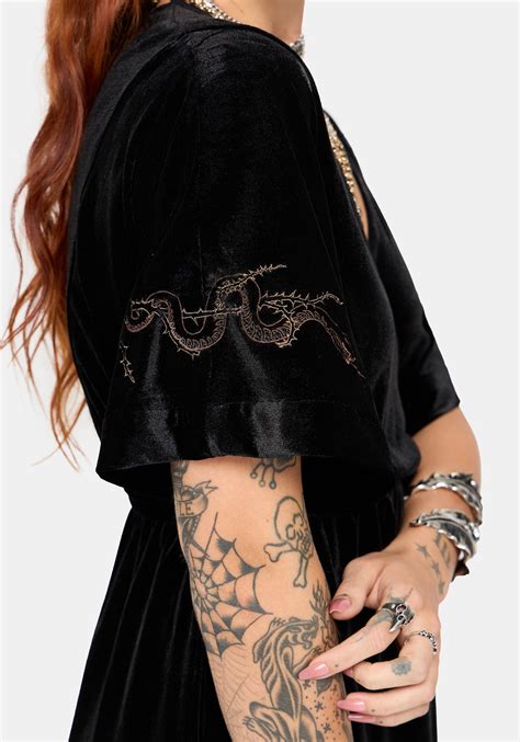Tigris Embroidered Velour Wrap Kimono Mini Dress Disturbia