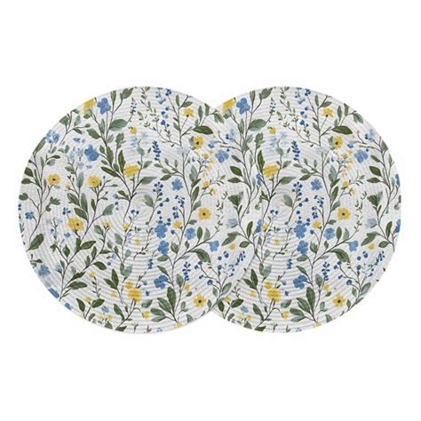 Blue Yellow Spring Floral Round Placemats Set Of 2braided