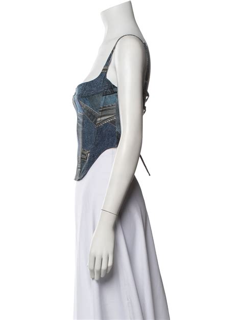 Miaou Colorblock Pattern Square Neckline Crop Top Blue Tops Clothing