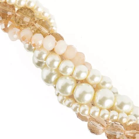 5 Twisted Pearls And Crystal Bead Strands Pussy Willow Beige Beads By