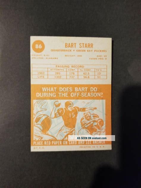 1963 Topps Football Card 86 Bart Starr 5666051