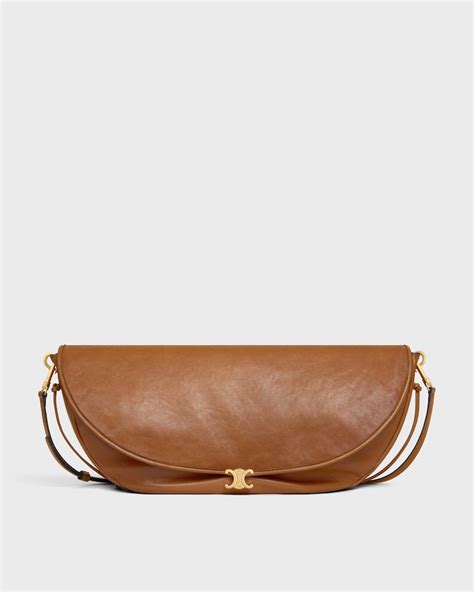 Halfmoon Soft Triomphe Bag In Supple Shiny Lambskin Soft Tan Celine