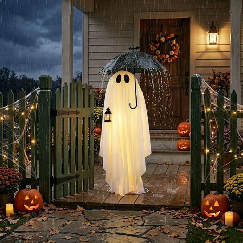 Holiday Aisle 5 Glowing Ghost Holding Black Umbrella Halloween Décor 59