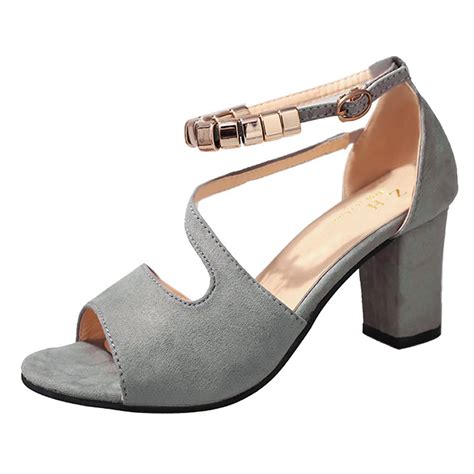 Closed Toe Heels Women S Low Heeled Pointed Toe Buckle Strap Chunky Heel Sandals High Heels