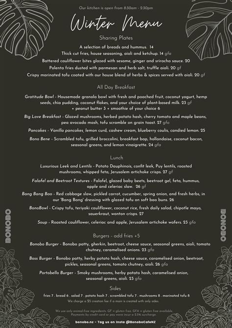 Bonobo Cafe Menu And Prices First Table