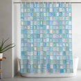 Blue Pink Plaid Shower Curtain Boho Pale Mint Tile Matrix Modern