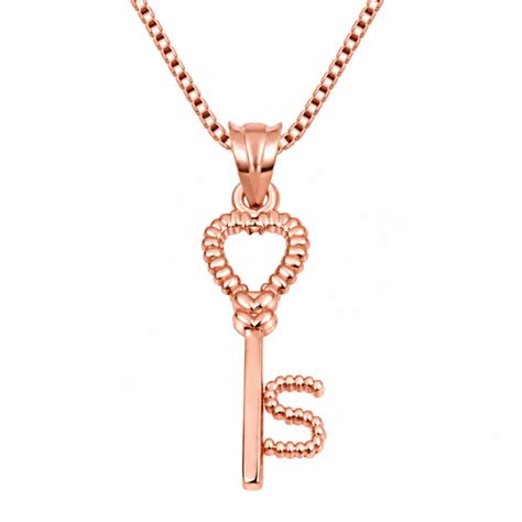 10k Rose Gold Key Letter Love Pendant Necklace Initial S 20 Inches