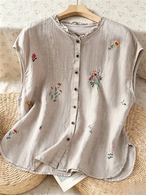 Womens Linen Blouses Sold On Temu United States