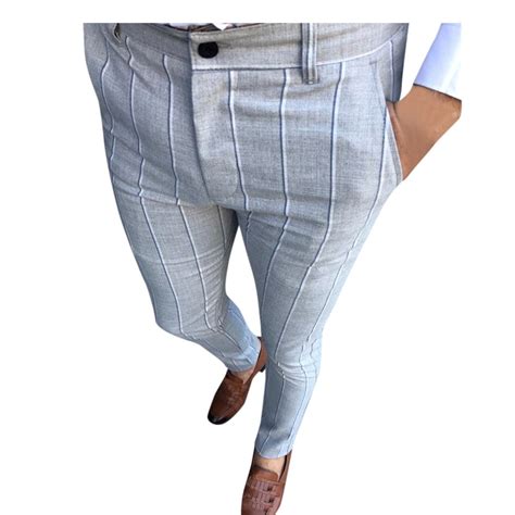 Edvintorg Mens Fashion Stretch Dress Pants Slim Fit Striped Printed