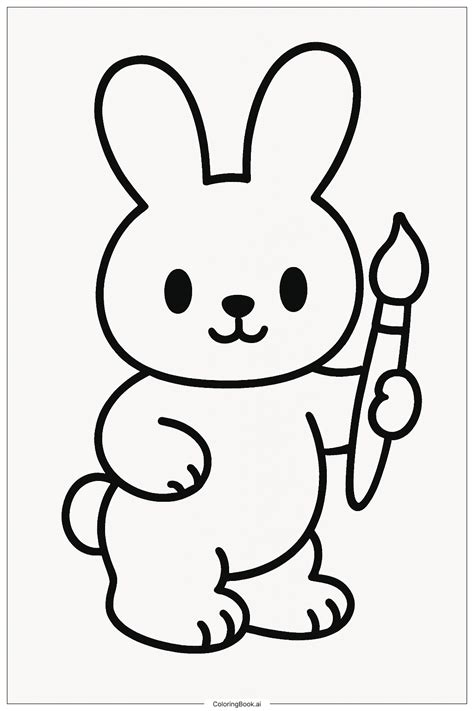 鲍比货兔子拿着一个小画笔 填色页（免费 Pdfandpng 可打印）