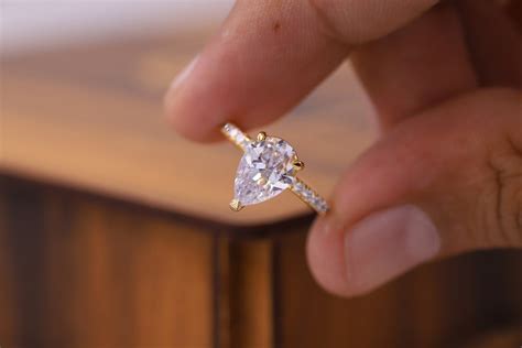 Bluebelljewels Pear Cubic Zirconia Engagement Ring Three Prong Set