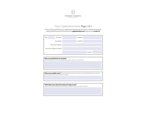 5 Tutor Application Form Templates Pdf