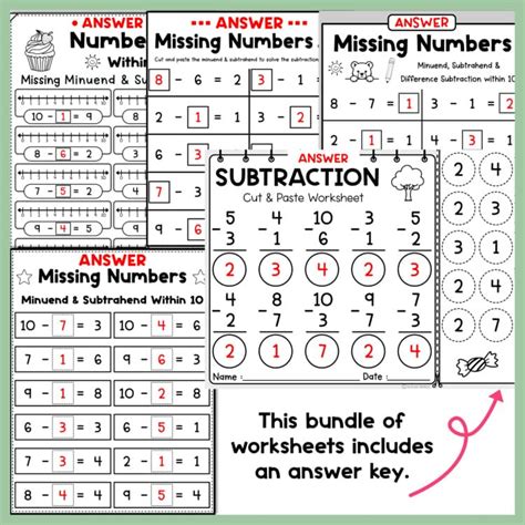 Subtraction Mega Bundle Missing Minuend And Subtrahend Worksheets And Cut