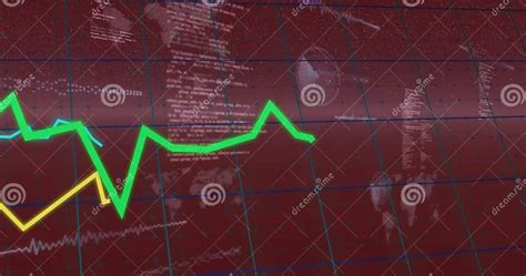 Green Declining Graph Over Financial Data And World Map Image Stock