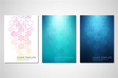 벡터 커버 또는 약 과학 및 디지털 기술에 대 한 안내 책자 육각형 패턴 기하학적 추상 배경입니다 분자 구조 및 화학 화합물입니다 0명에 대한 스톡 벡터 아트 및 기타