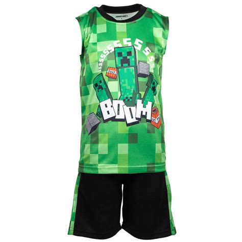 Minecraft Creeper T Shirt Tank Top And Meshshorts 3 Piece Outfit Set