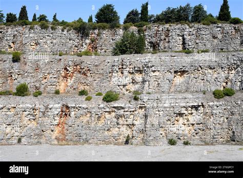 Stratified Limestone In Old Quarry Of Pedreira Do Galinha Serra De