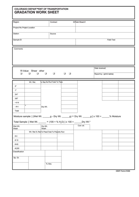 Cdot 1045 Gradation Work Sheet Colorado Department Of