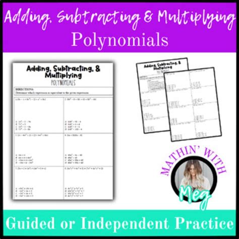 Adding Subtracting And Multiplying Polynomials Algebra 1 Teks A10a