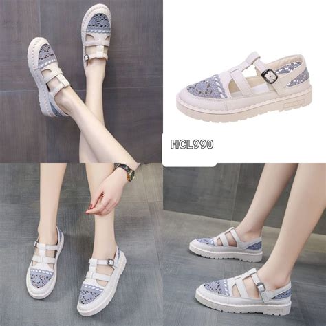 Jual Flat Slop Brokat Eolin Fashion Shoes Korea Hcl990 Shopee Indonesia