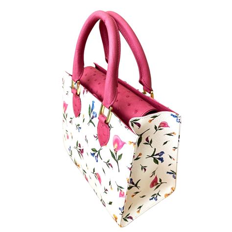 Calla Lily Leather And Pink Ostrich Small Tote Cecy Handbags