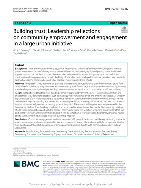 Pdf Building Trust Leadership Reflections On Community Empowerment