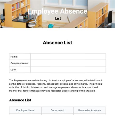 Free Absence List Template To Edit Online