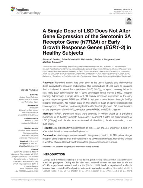 Pdf A Single Dose Of Lsd Does Not Alter Gene Expression Of The