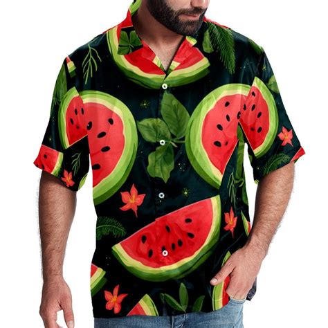 Watermelon Mens Short Sleeve Button Down Hawaiian Beach Printed Casual
