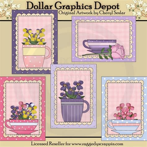 Pretty Teacup Cards Digital Craft Supplies