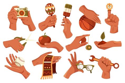 Premium Vector Hands Holding Objects Elements In Flat Design