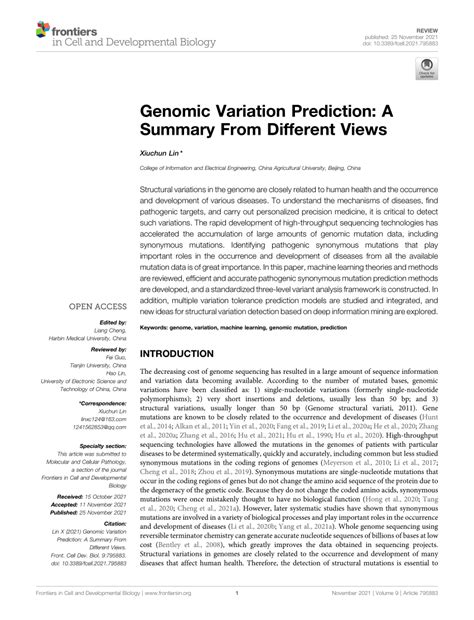Pdf Genomic Variation Prediction A Summary From Different Views