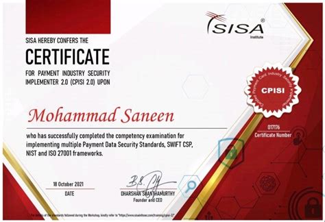 Mohammad Saneen On Linkedin Cpisi Sisa Pcidss Pci Informationsecurity 30 Comments