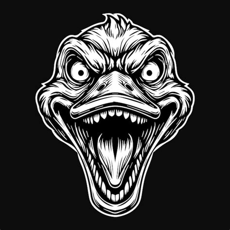 Premium Vector Dark Art Scary Duck Head With Sharp Teeth Black White