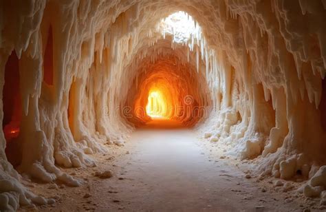 Underground Salt Cave Passage Glows With Warm Light Textured Walls