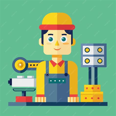 Vector Illustration Of Assembly Line Worker In Flat Style Premium Ai