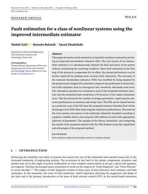Fault Estimation For A Class Of Nonlinear Systems Using The Improved