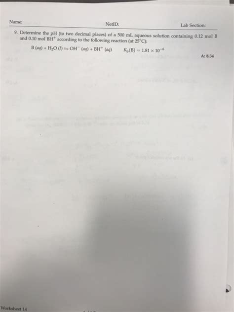 Solved Name Netid Lab Section 9 Determine The Ph To Two
